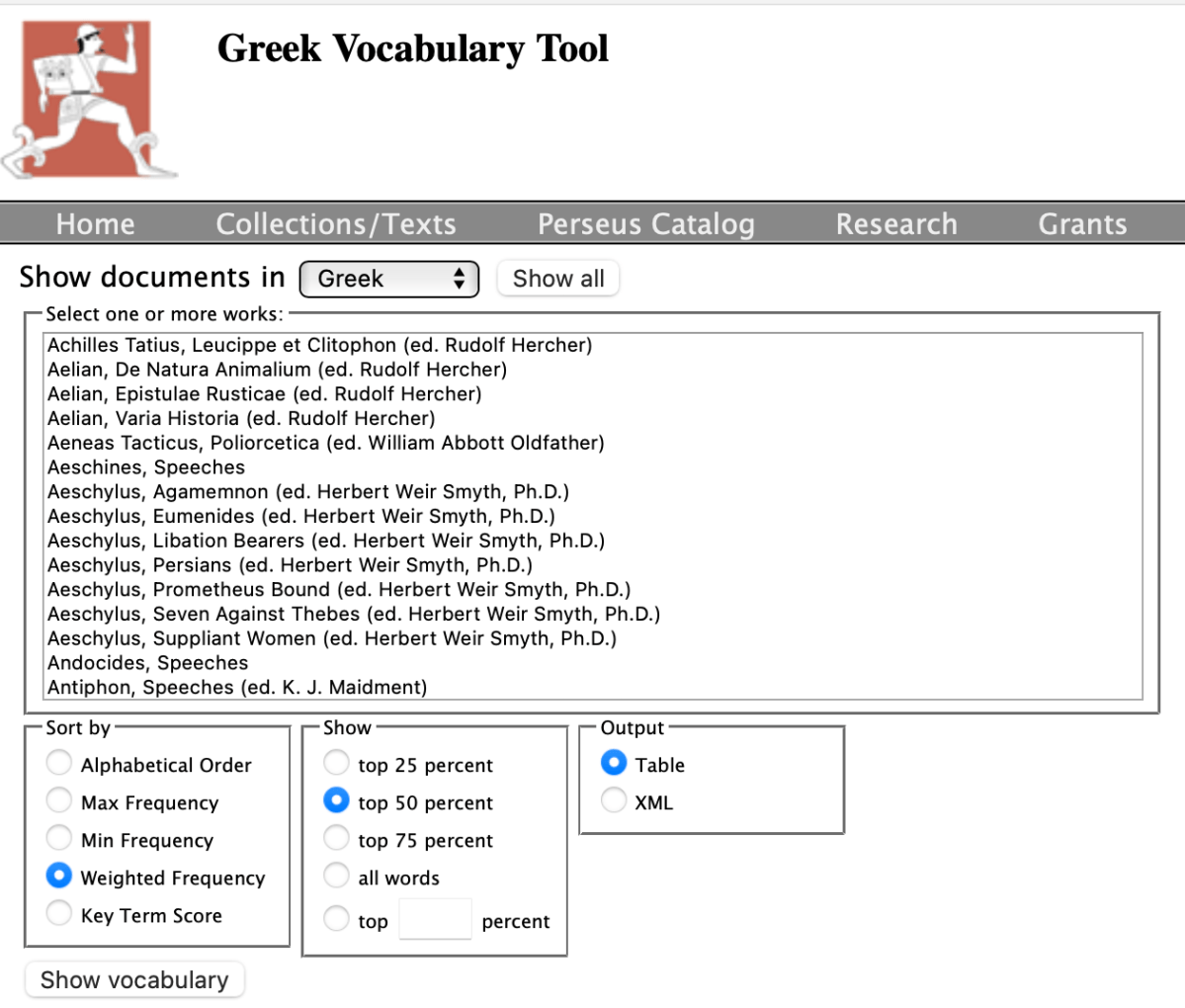 Improving the Perseus Vocabulary Generator (Greek) – Classics Teaching
